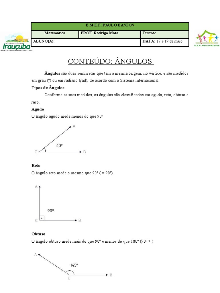 Ângulos: Classificação, Medição e Relações | PDF | Ângulo | Metrologia