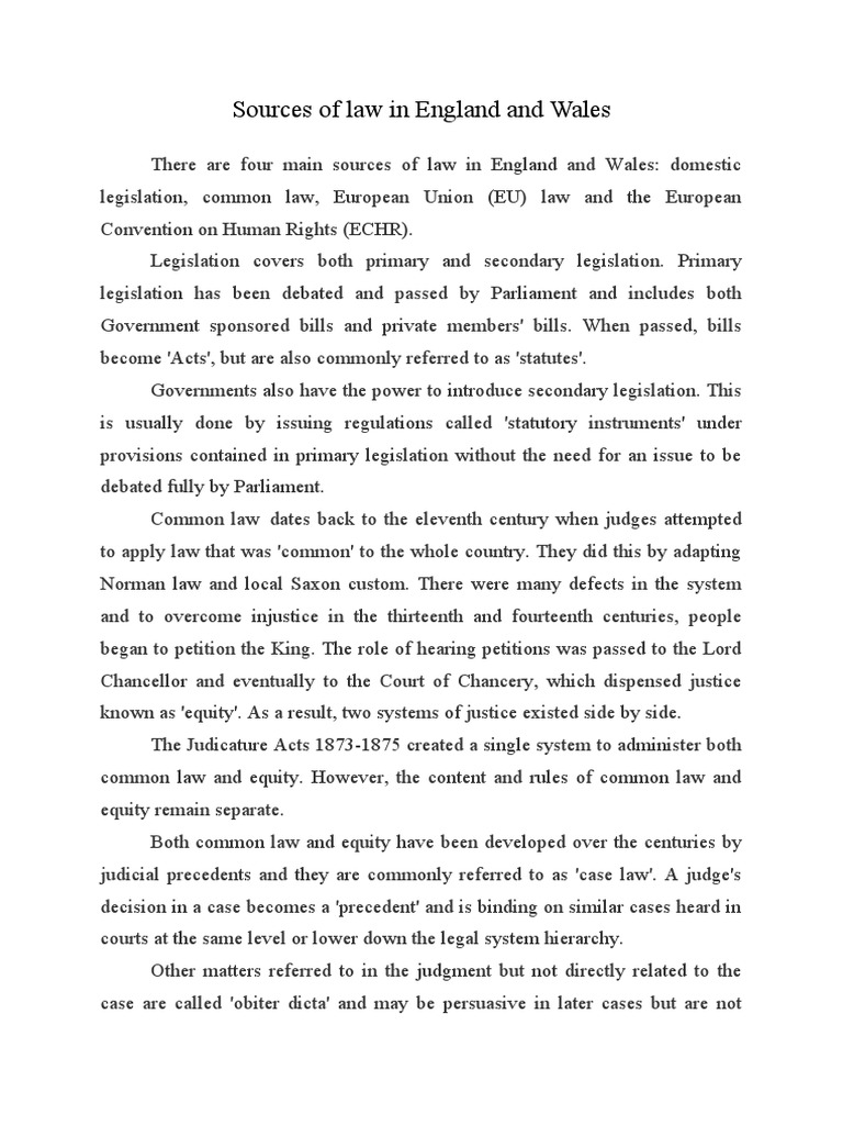 Sources of Law in England and Wales | PDF