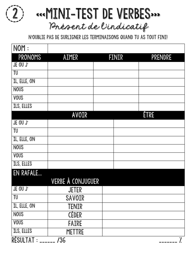 Conjugaison - Mini-Tests de Verbes 2 À 15 | PDF | Nombre grammatical ...