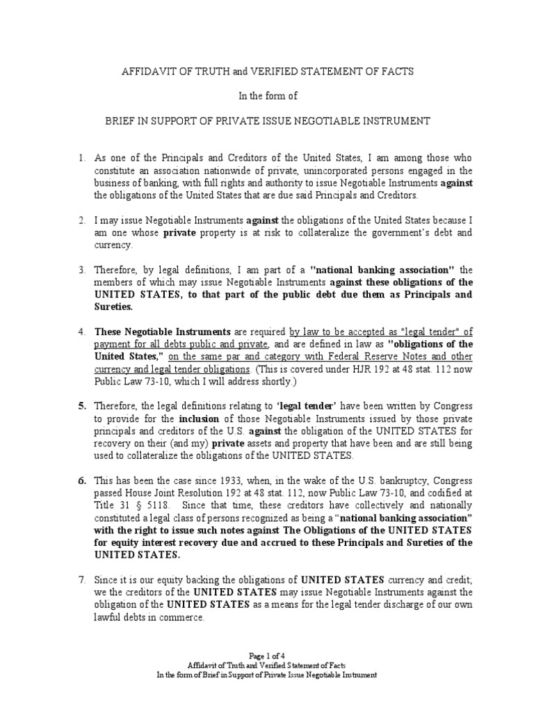 Affidavit of Truth and Verified Statement of Facts | PDF | Legal Tender ...