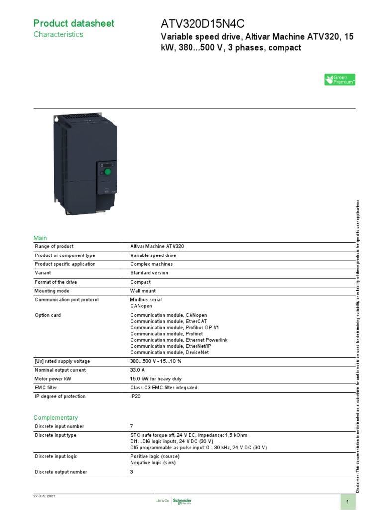 Altivar Machine ATV320 - ATV320D15N4C | PDF | Relay | Electric Motor