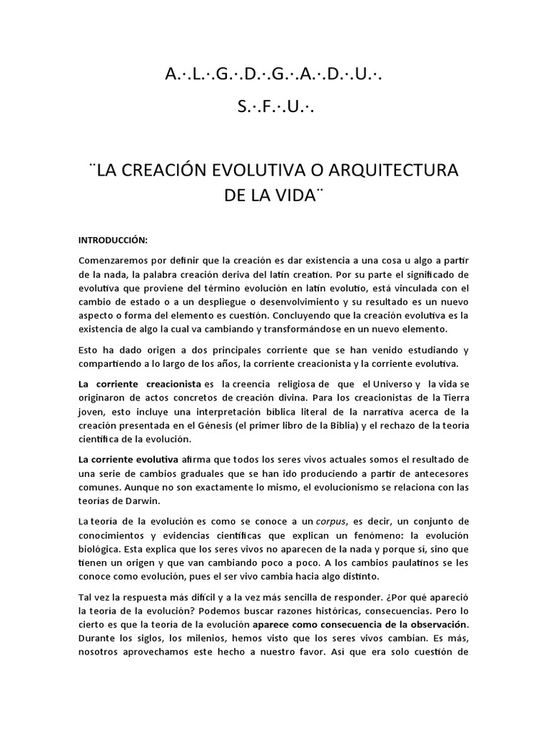 La Creacion Evolutiva o Arquitectura de La Vida | PDF | Creacionismo ...