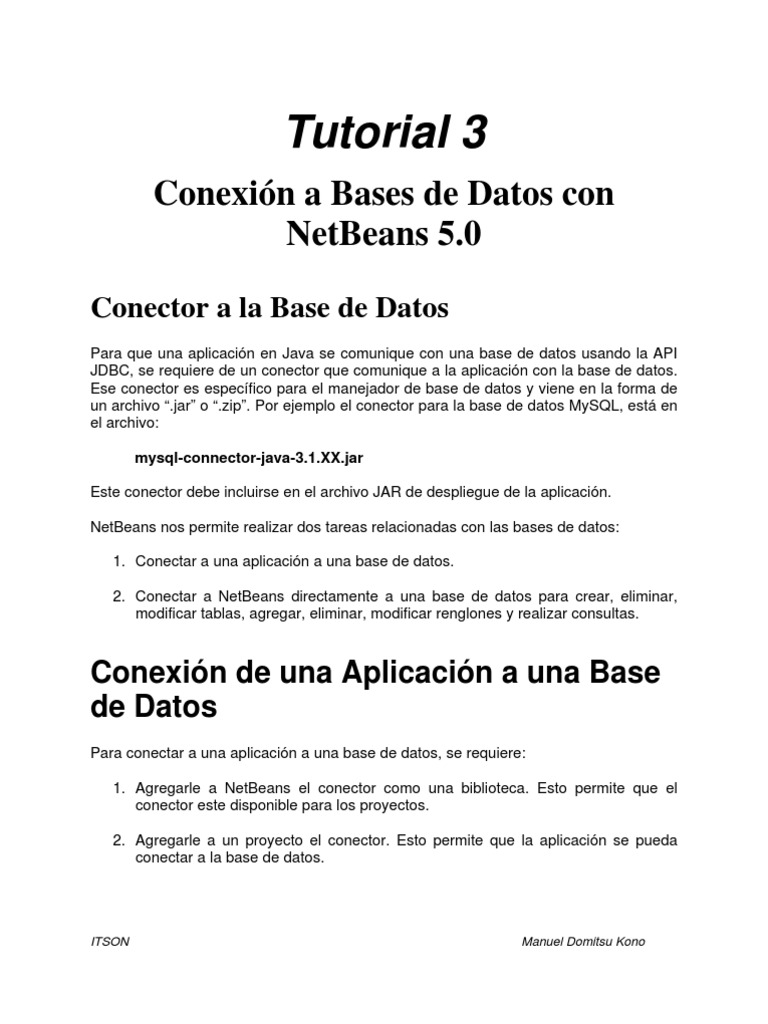 Tutorial 3 - Conexión A Bases de Datos Con Netbeans 5 | PDF | Tabla (base de datos) | Bases de datos