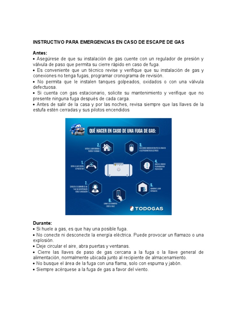 Instructivo para Emergencias en Caso de Escape de Gas | PDF | Gases ...