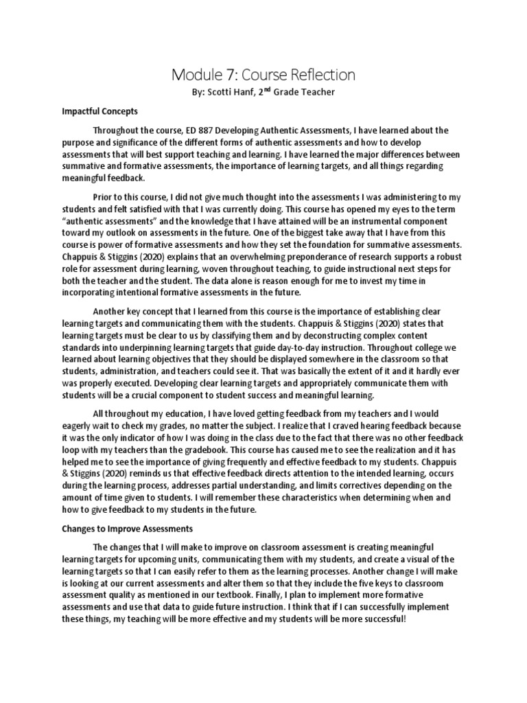 Module 7 Reflection | PDF | Educational Assessment | Teachers