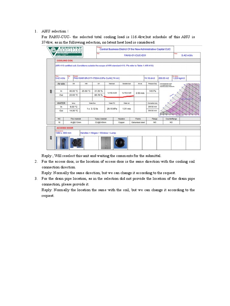 AHU Selection and Configuration Details | PDF