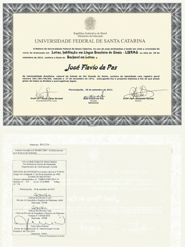 Graduação - Diploma - Histórico - UFSC | PDF