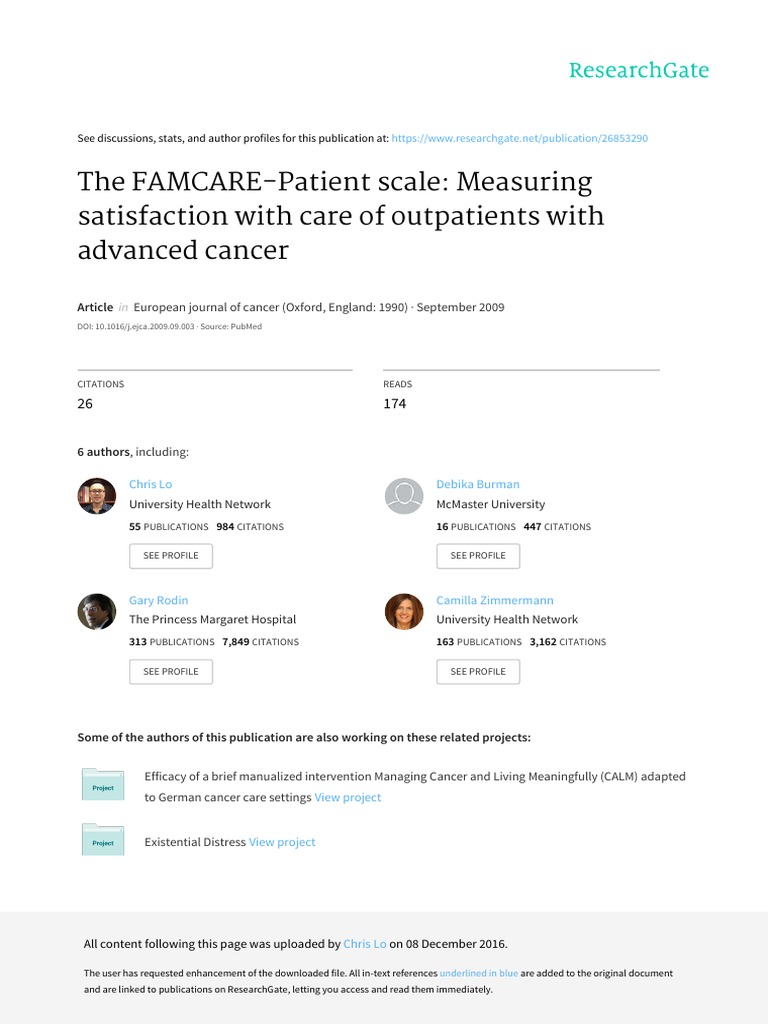FAMCARE Scale for Cancer Care Satisfaction | PDF | Palliative Care ...