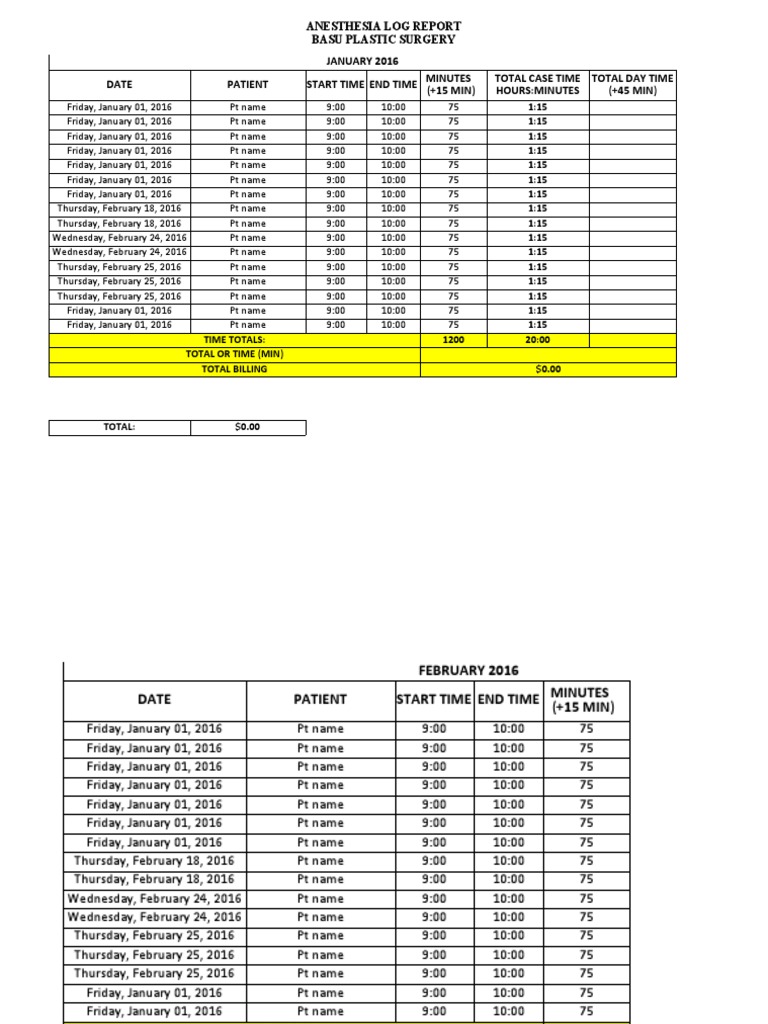 Basu Anesthesia Log 2016 - Updated | PDF | Medical Specialties | Medicine