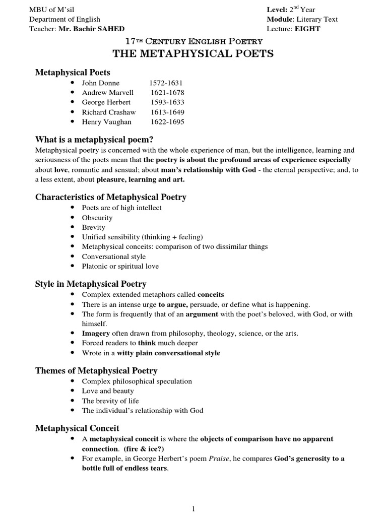 COURS Metaphysical Poetry | PDF | Poetry | Science