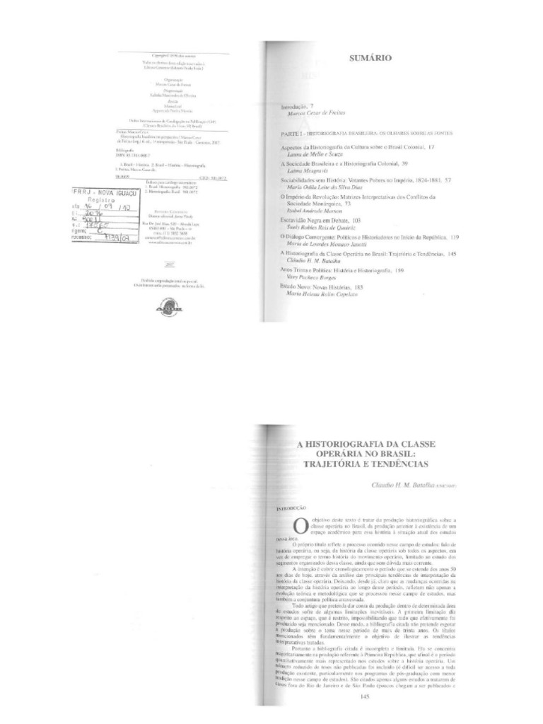 CLAUDIO BATALHA. A Historiografia Da Classe Operária No Brasil. 1998 | PDF
