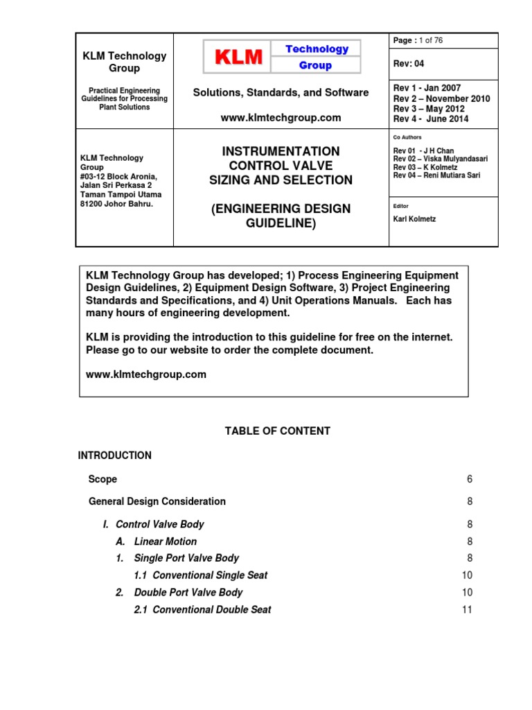 ENGINEERING - DESIGN - GUIDELINES Control Valve Sizing and Selection ...