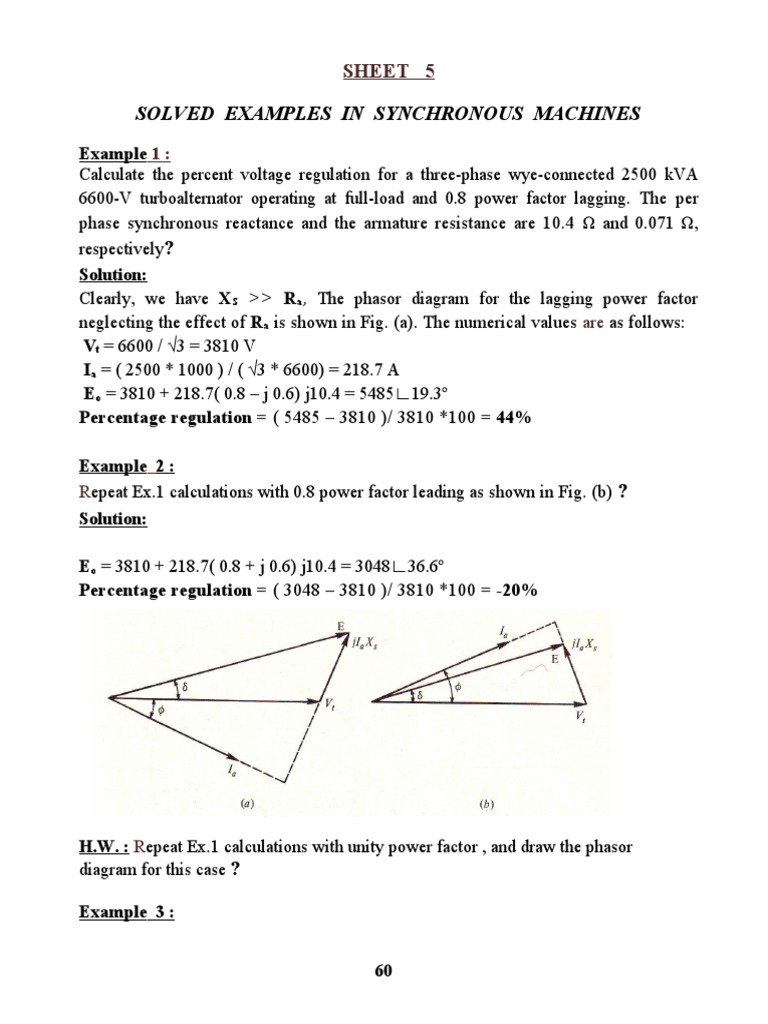 Solved Examples in Synchronous Machines: Sheet 5 | PDF | Electrical Engineering | Electricity