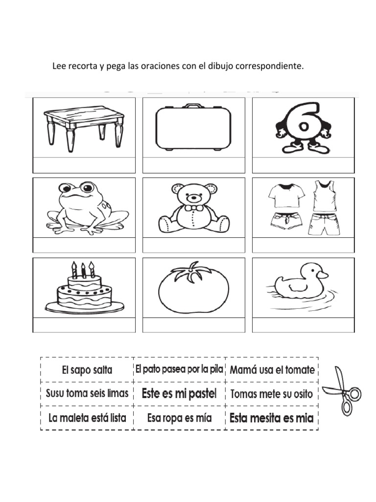 Lee Recorta y Pega Las Oraciones Con El Dibujo Correspondiente | PDF