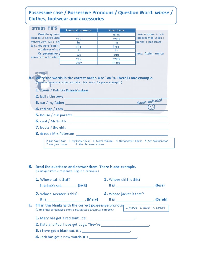 Possessive Case and Pronouns Exercises | PDF | Morphology | Linguistics