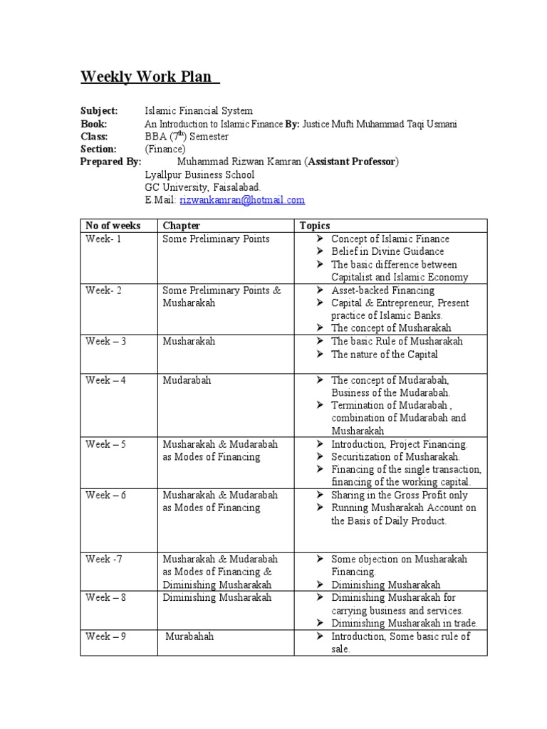 Weekly Work Plan: Subject: Book: Class: Section: Prepared by | PDF ...