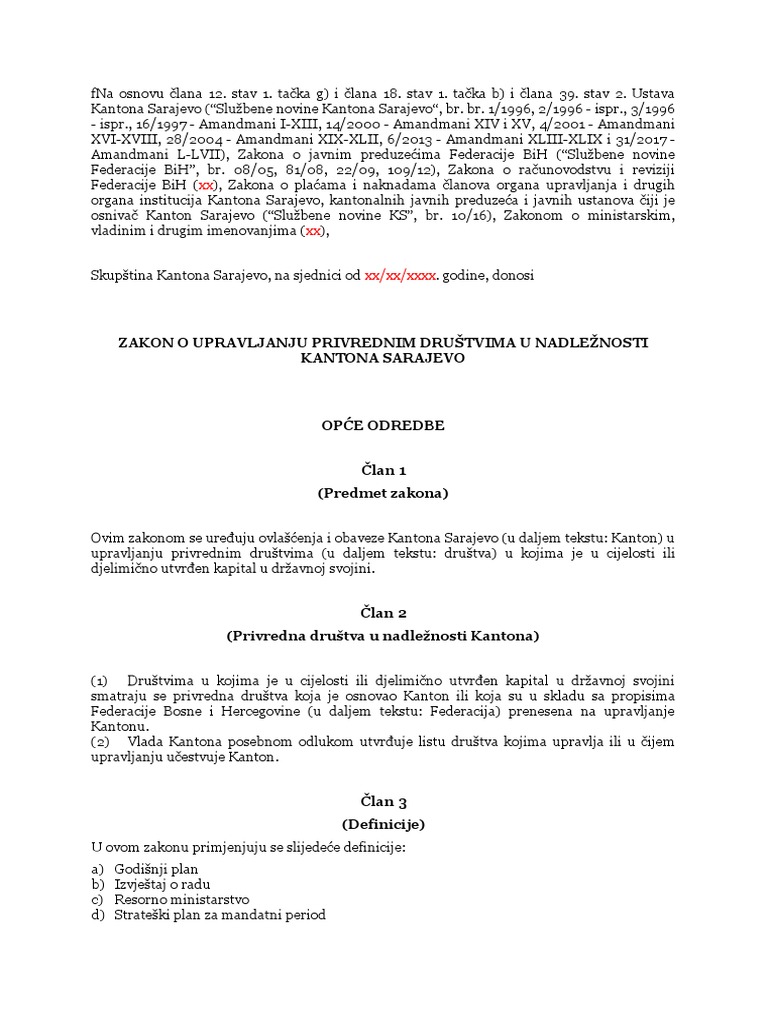 Novi Zakon U Upravljanju Privrednim Drustvima U Nadleznosti KS | PDF