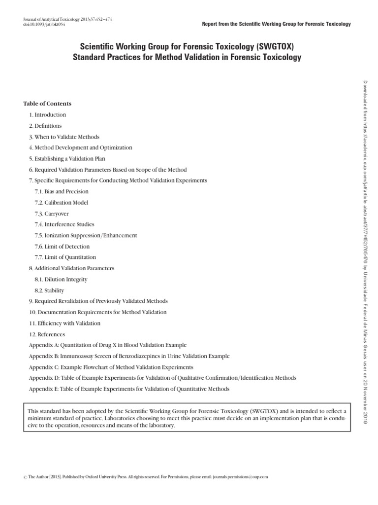 Scientific Working Group For Forensic Toxicology (SWGTOX) | PDF | Detection Limit | Errors And ...