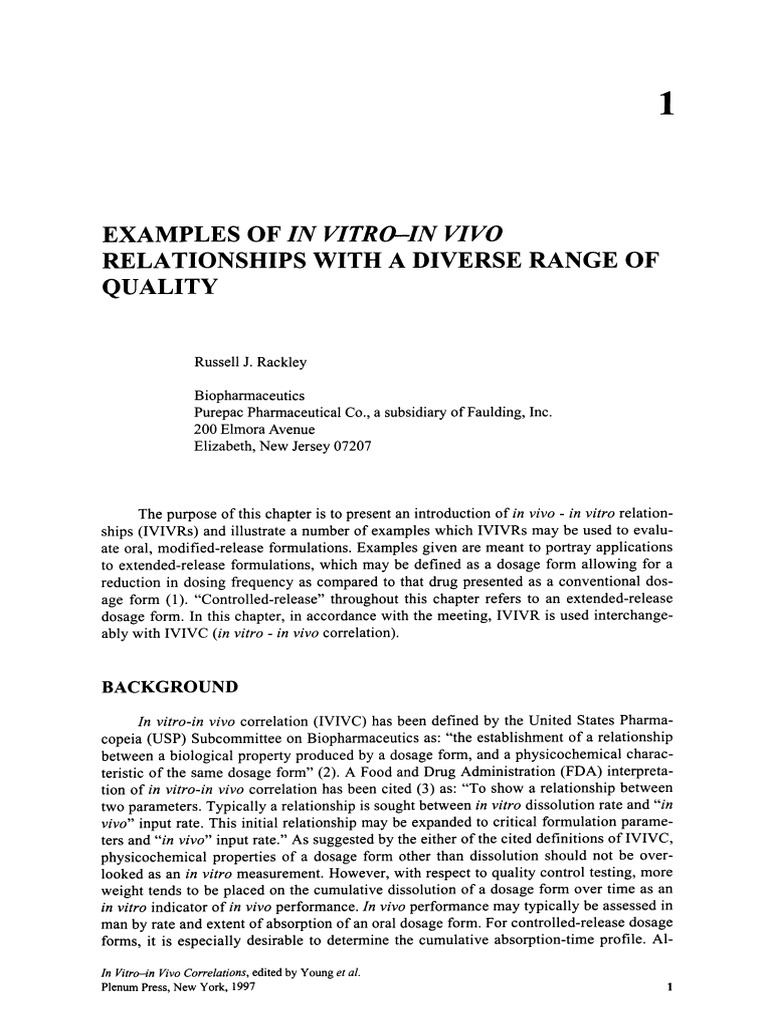 Examples of in Vitro-In Vivo Relationships With A Diverse Range of ...