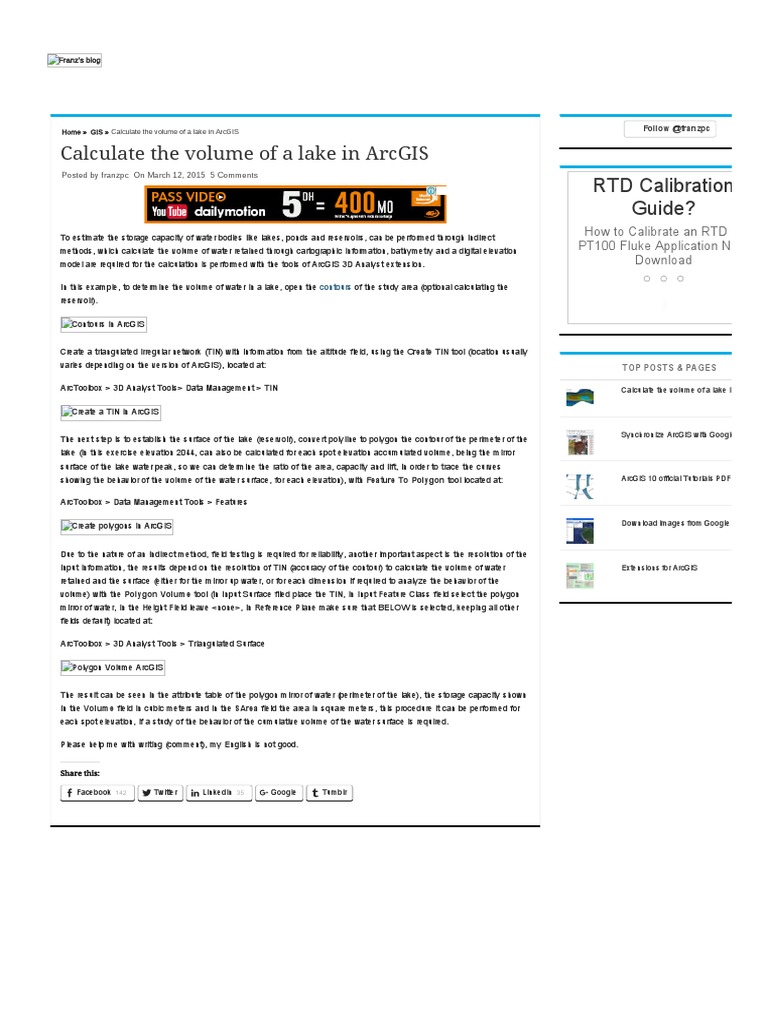Calculate The Volume of A Lake in ArcGIS - Franz's Blog | PDF