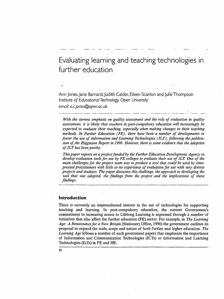Evaluating Learning and Teaching Technologies in Further Education ...