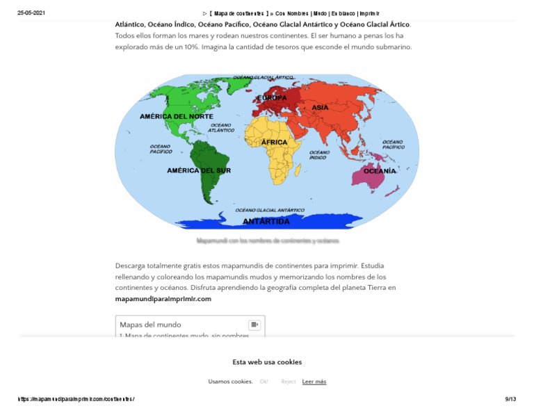 Mapa De Continentes Con Nombres Mudo En Blanco Imprimir