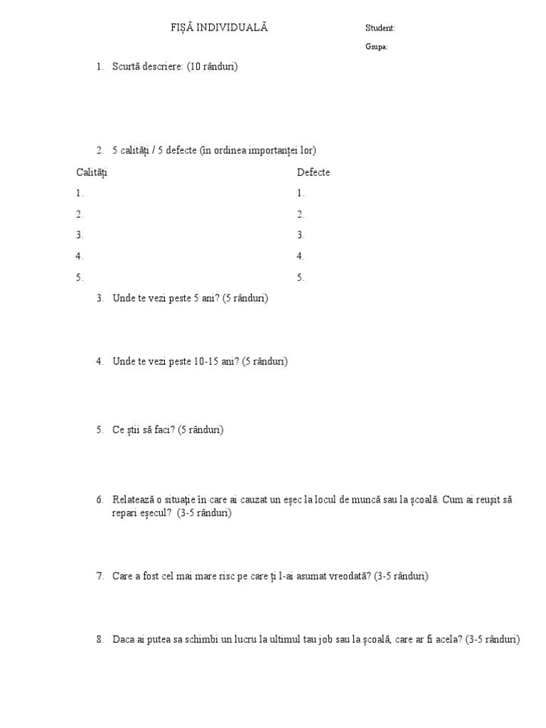 Fisa Individuala MRU | PDF