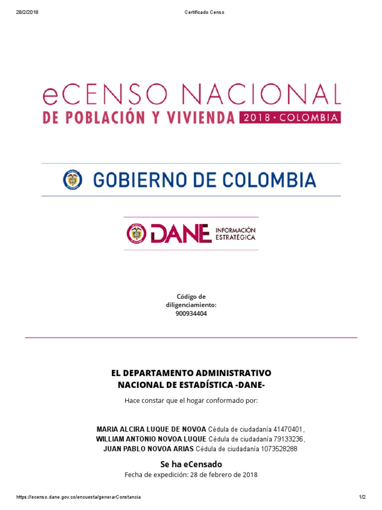 Certificado Censo 2018 | PDF