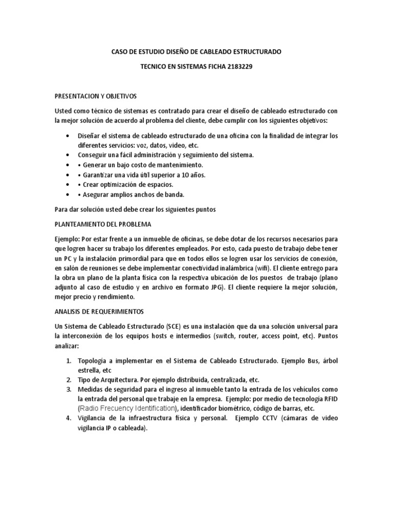 Caso de Estudio Diseño de Cableado Estructurado | PDF | Tecnología de información y ...
