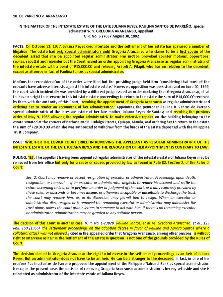 RULE-82.-de-Parreno-v.-Aranzanso.-CD. | PDF | Trust Law | Courts