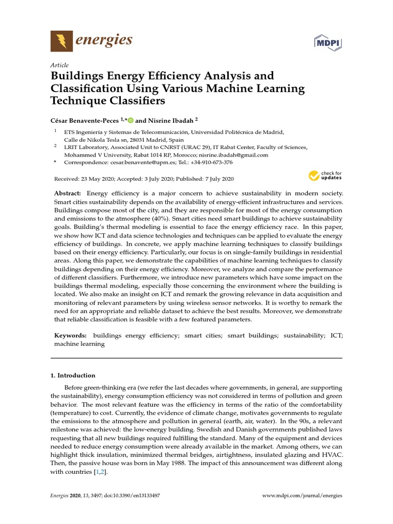 Energies: Buildings Energy Efficiency Analysis and Classification Using ...