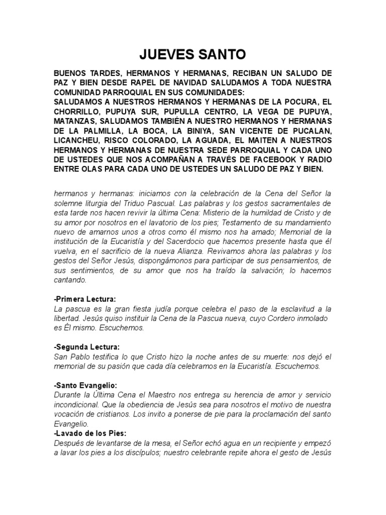 Guion Jueves Santo | PDF | eucaristía | Religiones religiosas