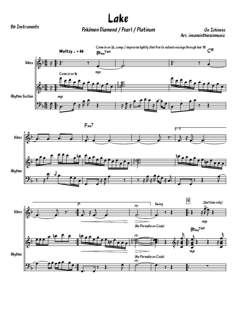 (Score) Lake Theme - Pokemon DPPT | PDF | Music Theory | Classical Music