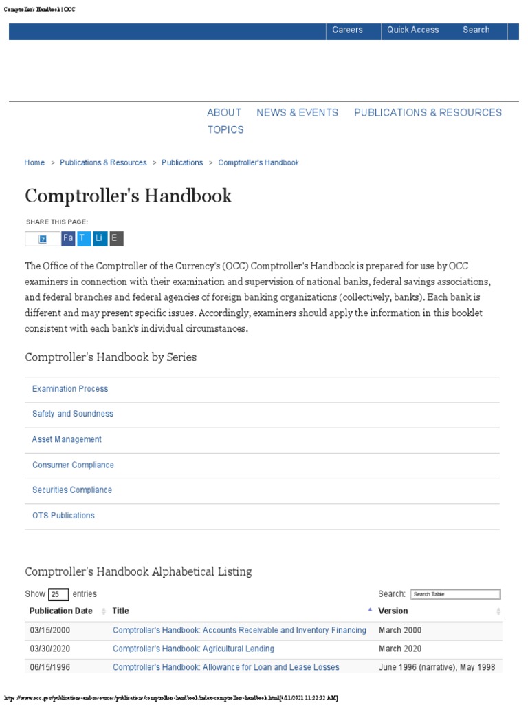 Comptroller's Handbook Overview | PDF | Office Of The Comptroller Of ...