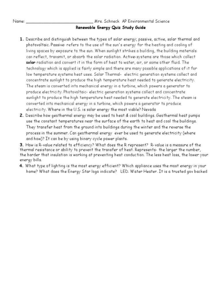 Renewable Energy Review Questions1 | PDF | Solar Energy | Electricity ...