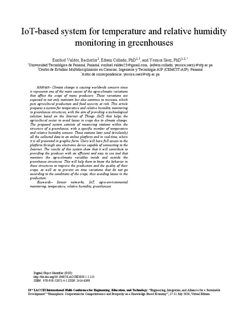Iot-Based System For Temperature and Relative Humidity Monitoring in Greenhouses | PDF ...