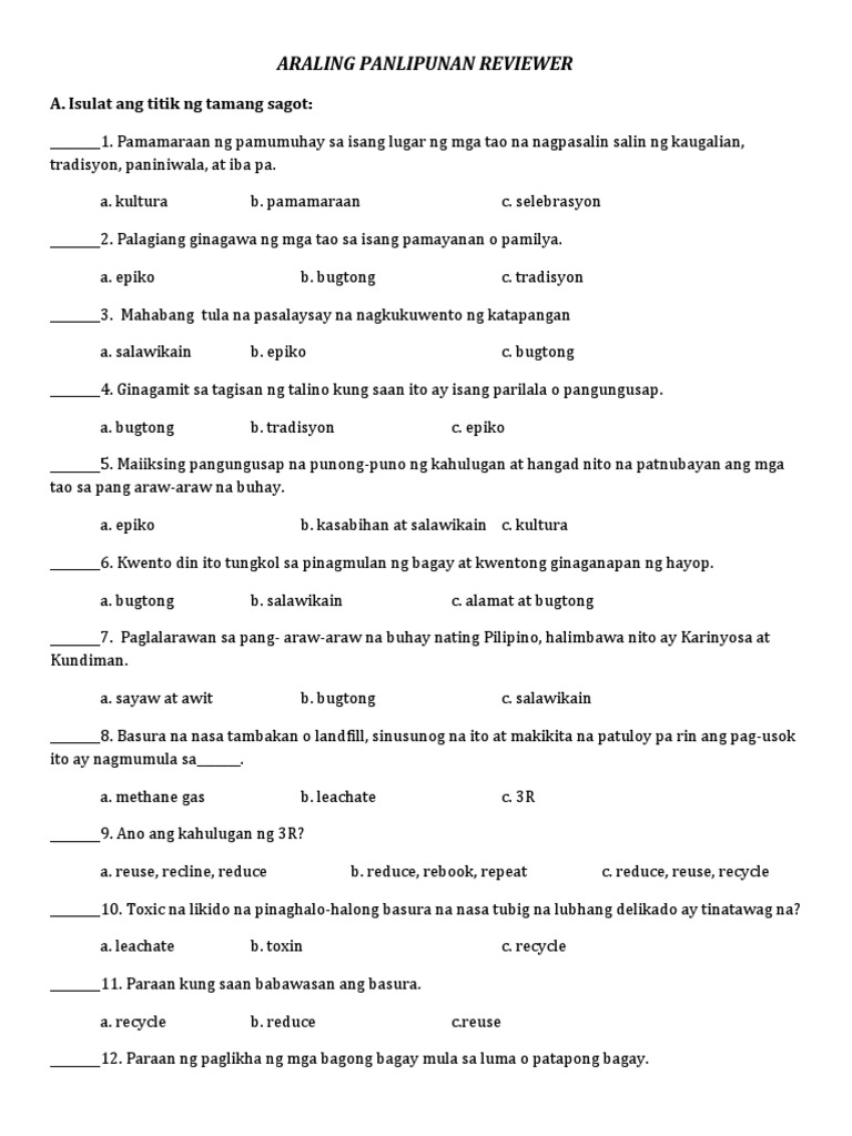 Araling Panlipunan Reviewer | PDF