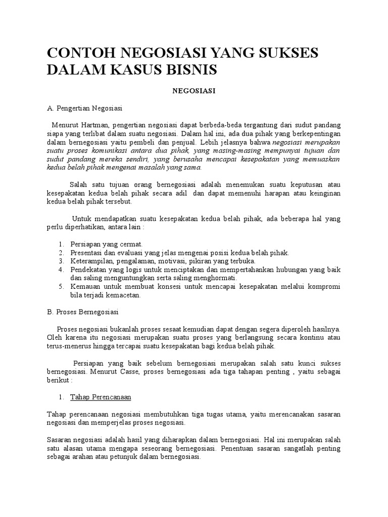 Contoh Negosiasi Yang Sukses Dalam Kasus | PDF
