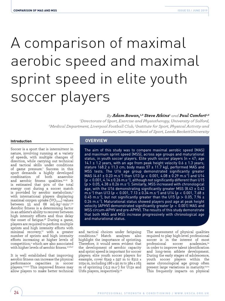 A Comparison of Maximal Aerobic Speed and Maximal Sprint Speed in Elite ...
