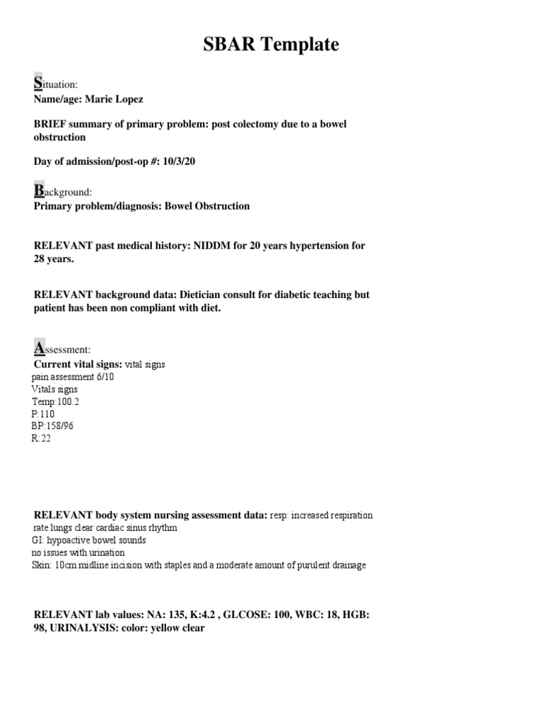 SBAR Template | PDF