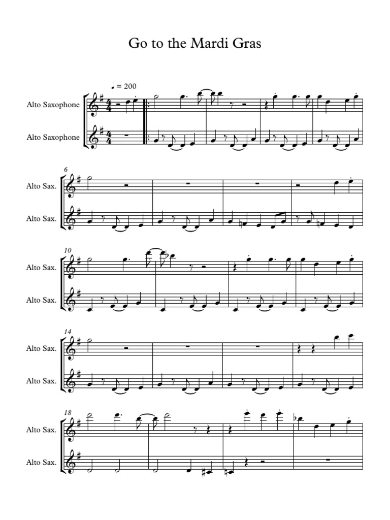Go To The Mardi Gras - Melody and Bass Line For 2 Altos | PDF ...