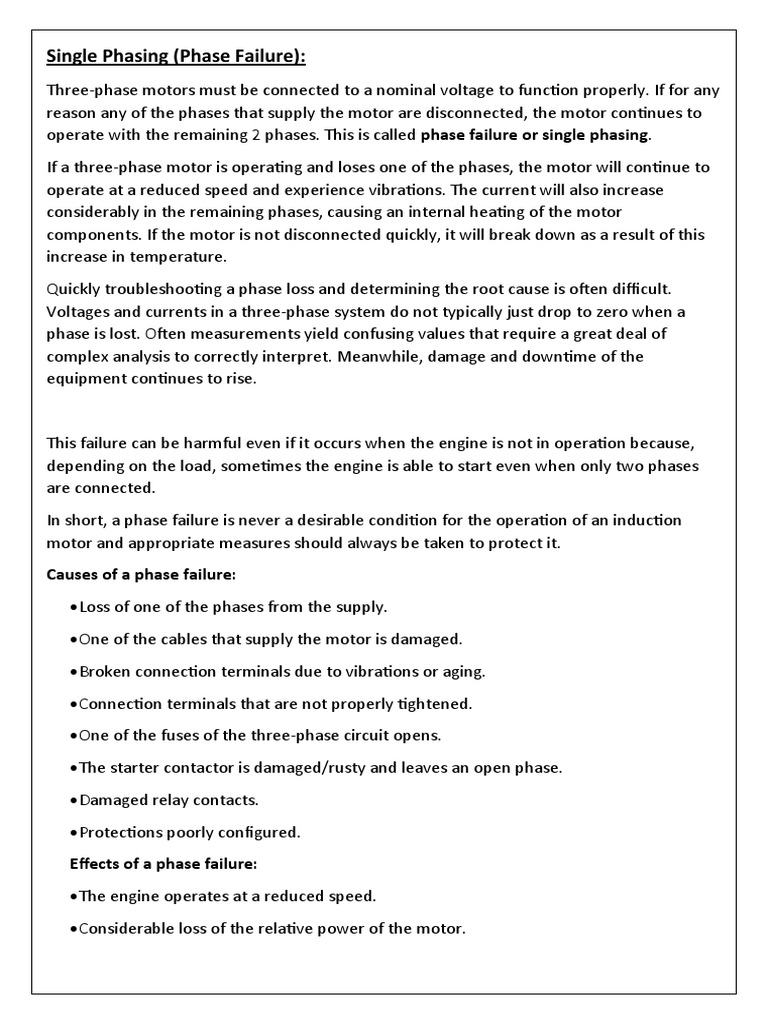 Single Phasing (Phase Failure) | PDF | Relay | Electric Motor