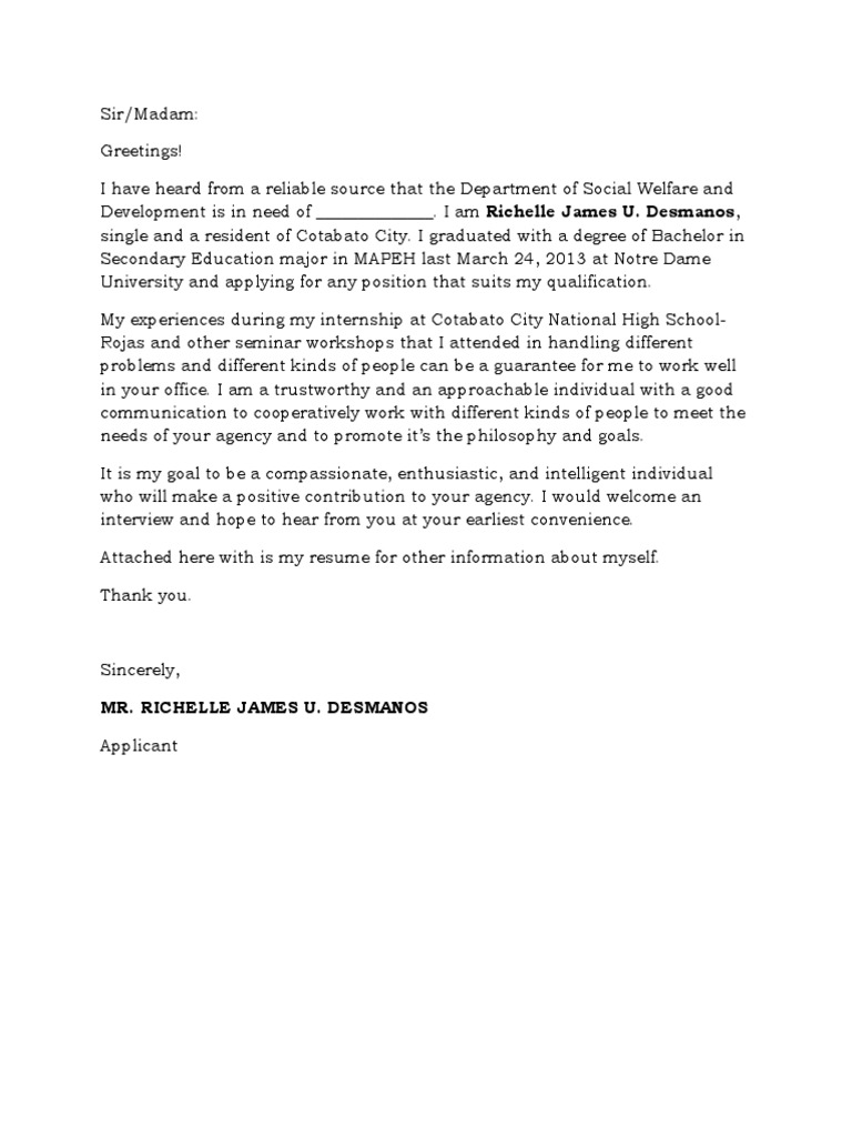 Application for Social Welfare Position | PDF
