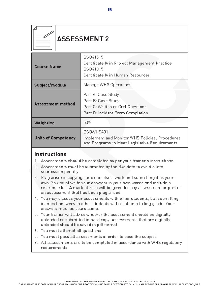 Manage WHS Operations - Assessment 2 - v8.2 | PDF | Hazards | Risk
