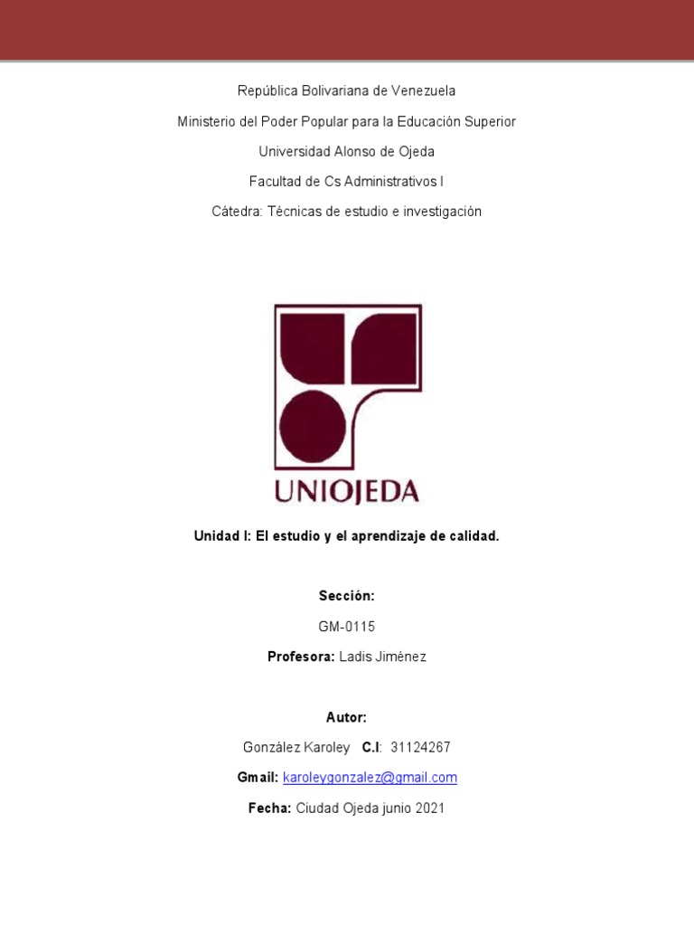 UNIDAD I de Uniojeda Tecnicas | PDF | Habilidades de estudio | Motivación