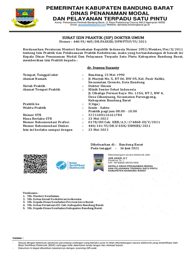 Contoh Sip Kabupaten Dari Pengajuan Online Semasa Pandemi | PDF
