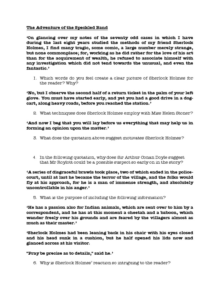 The-Speckled-Band Worksheet | PDF | The Adventure Of The Speckled Band ...