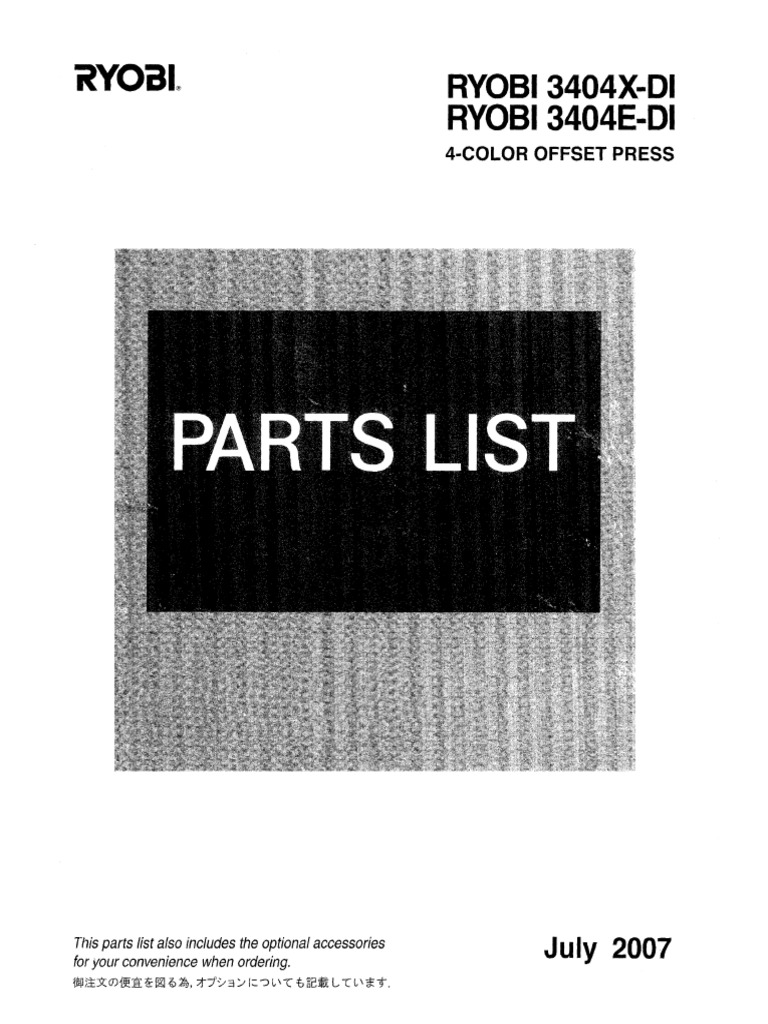Ryobi 3404x Di 3404e Di Parts List | PDF