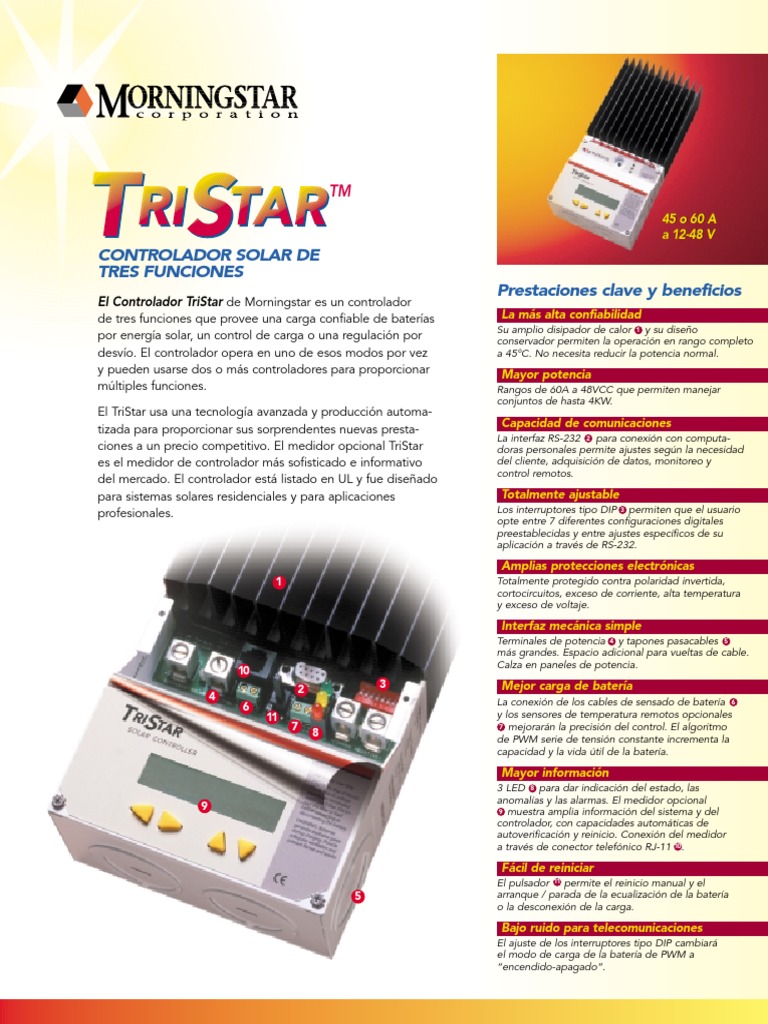 Morningstar Tristar Ts45 Ts60 Ficha Es | PDF | voltaje | Energía solar