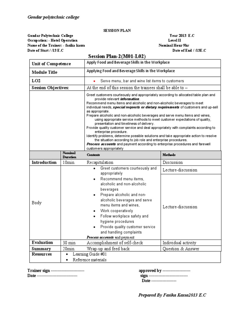Session Plan-2 (M01-L02) : Unit of Competence Module Title LO2 Session ...